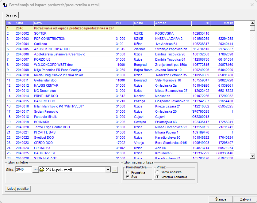Promet i izveštaji - SOFTEK